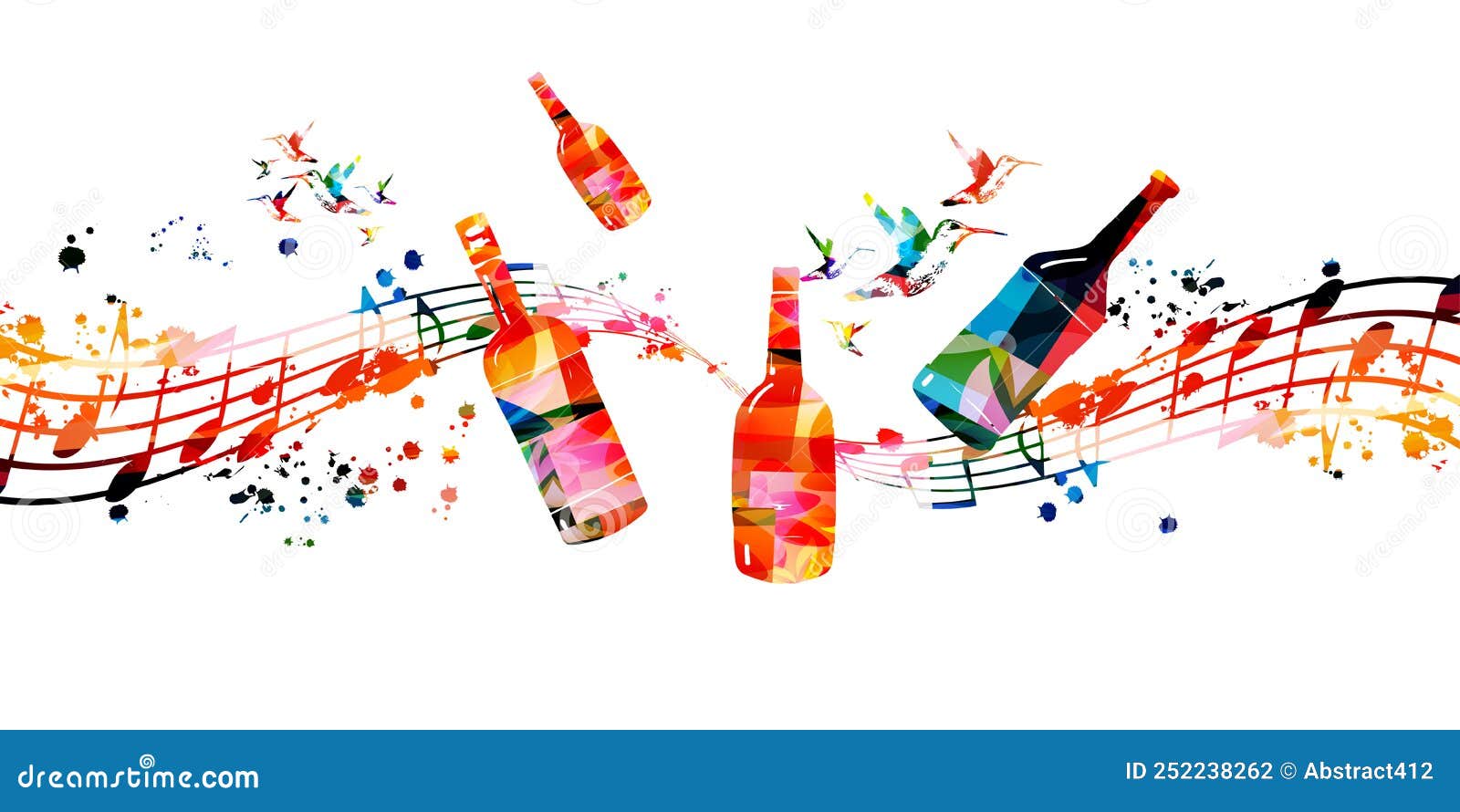 Colorful Glass Bottles with Musical Notes Vector Illustration. Party ...