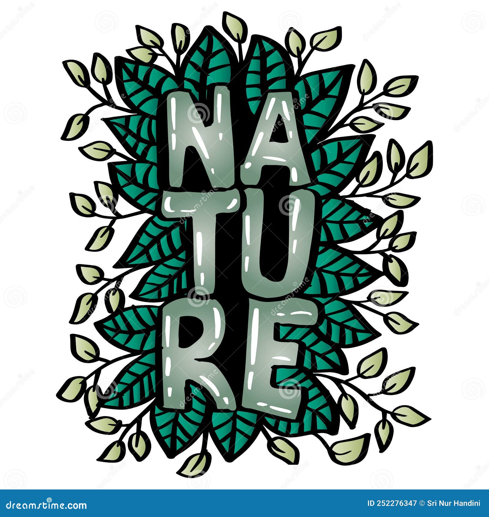 Nature Hand Lettering with Leaves Decoration. Stock Vector ...