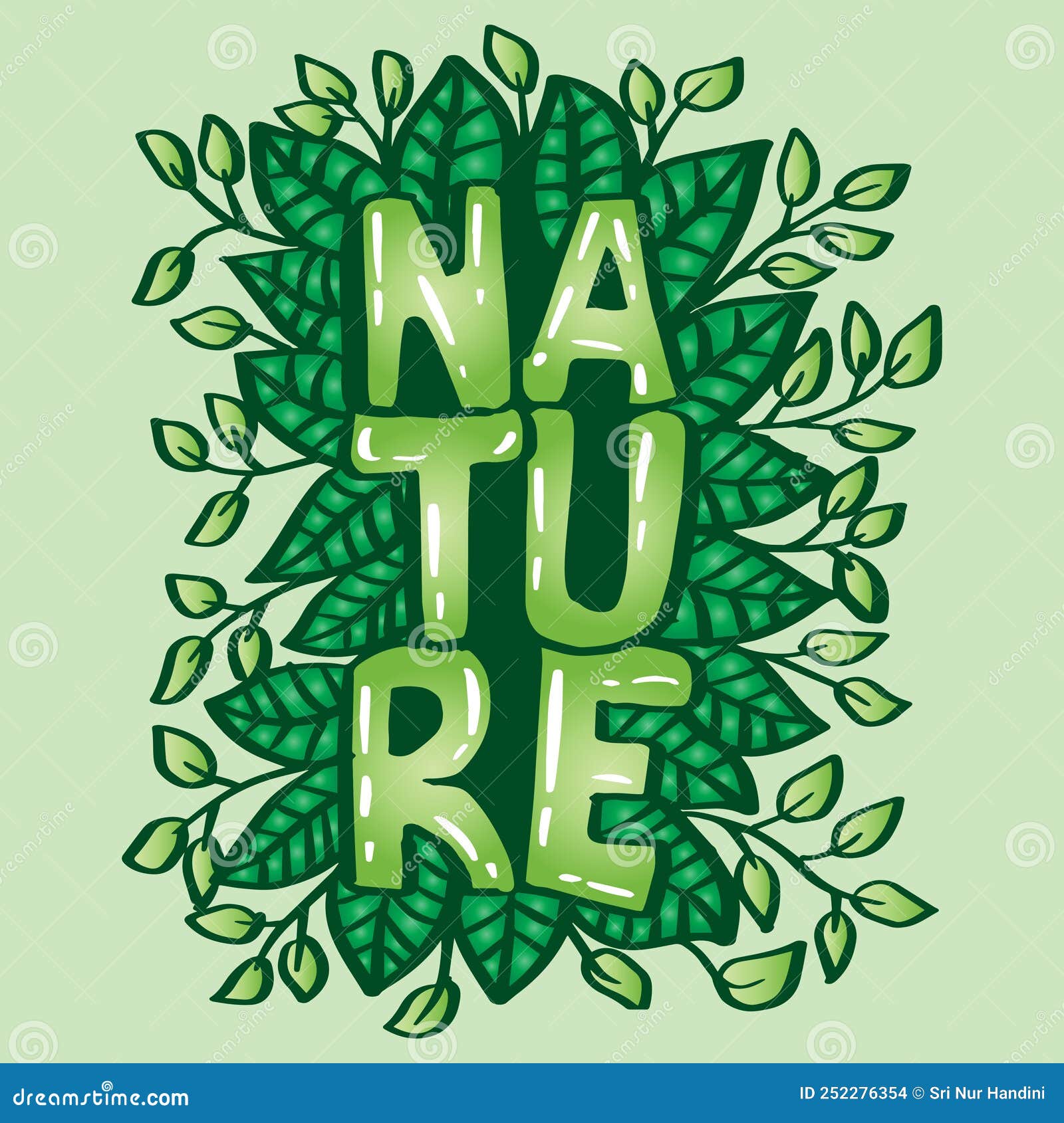 Nature Hand Lettering with Leaves Decoration. Stock Illustration ...