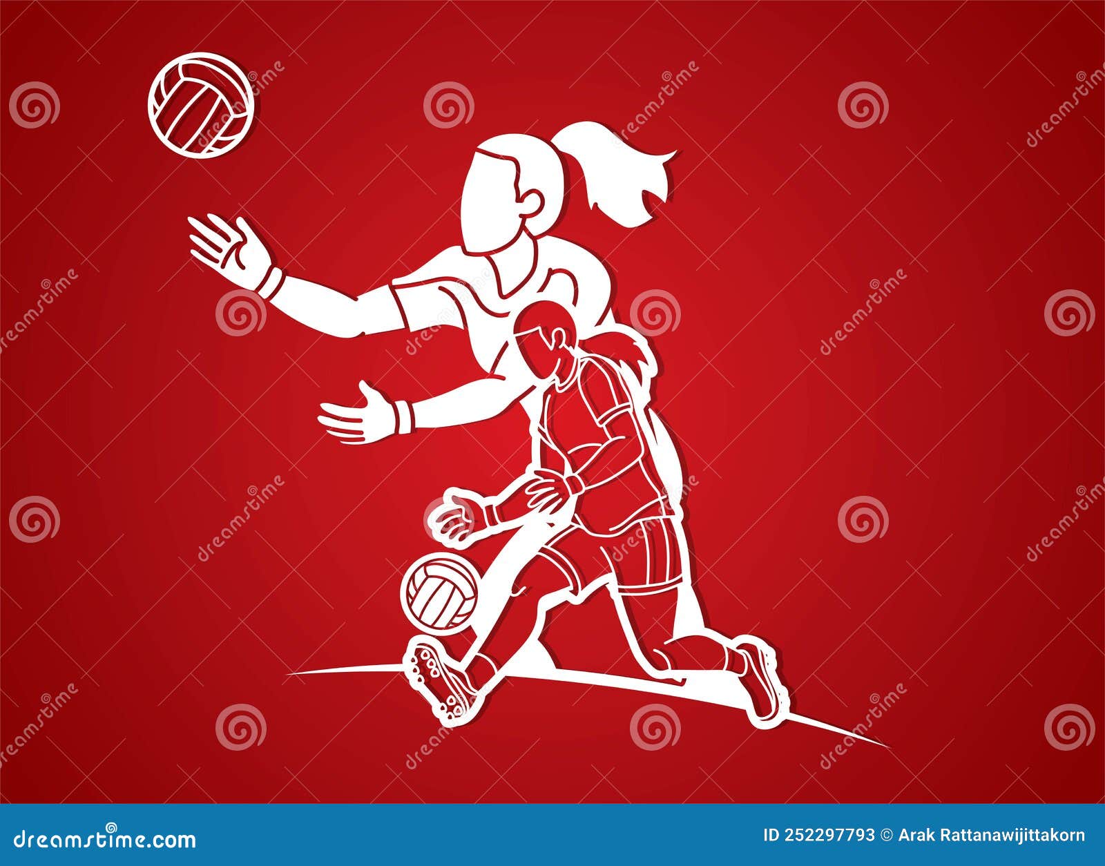 Group of Gaelic Football Female Players Action Cartoon Graphic Vector ...