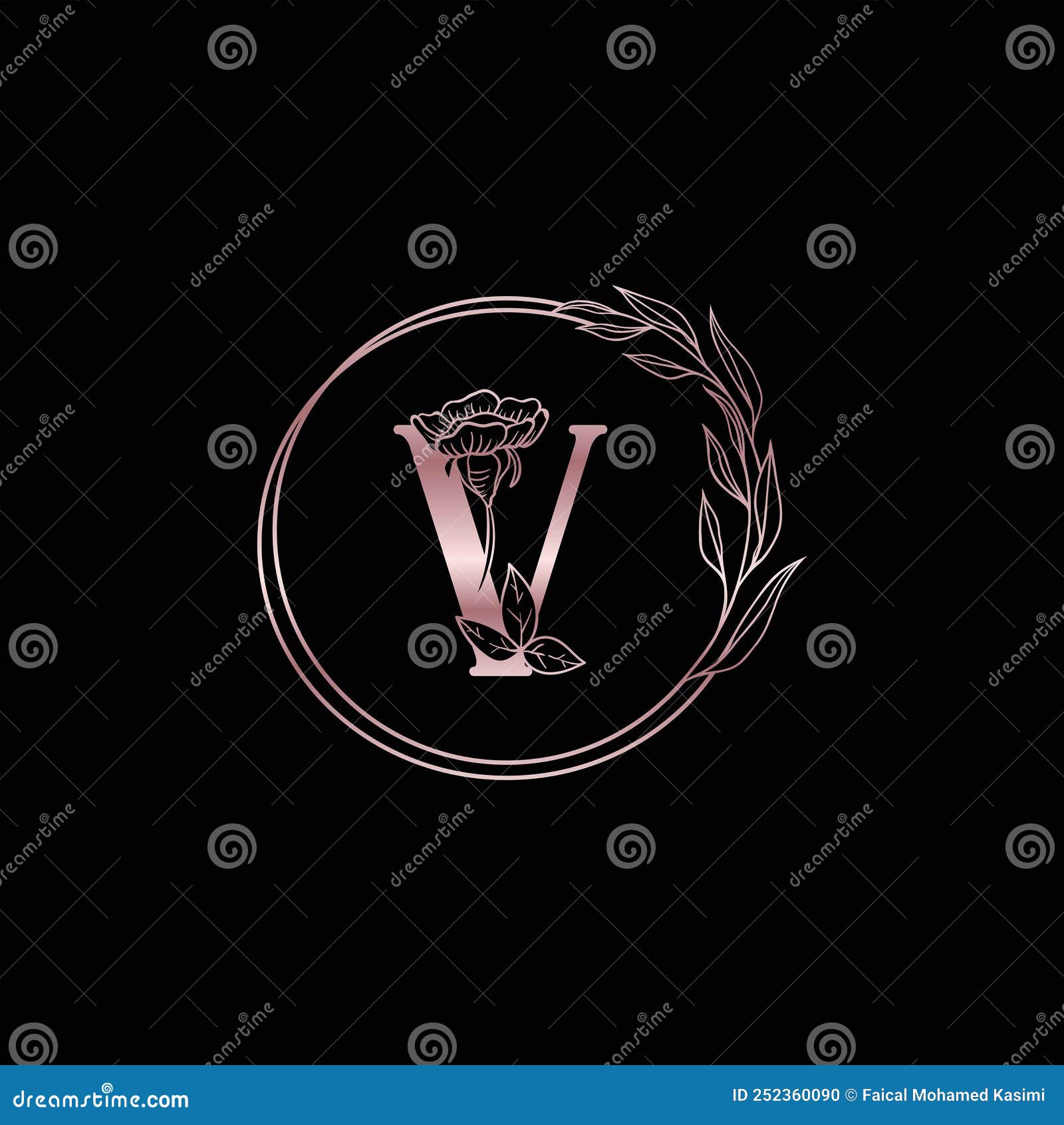 Decorative Rose Gold Letter V Design Beauty and Fashion Logo Stock ...