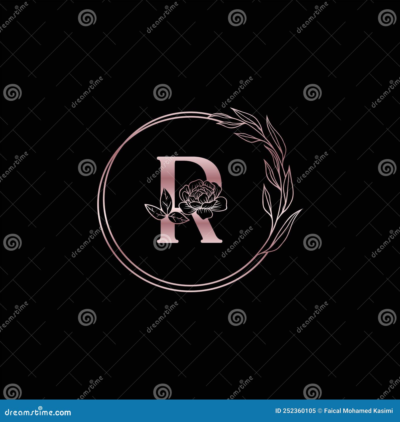 Decorative Rose Gold Letter R Design Beauty and Fashion Logo Stock ...