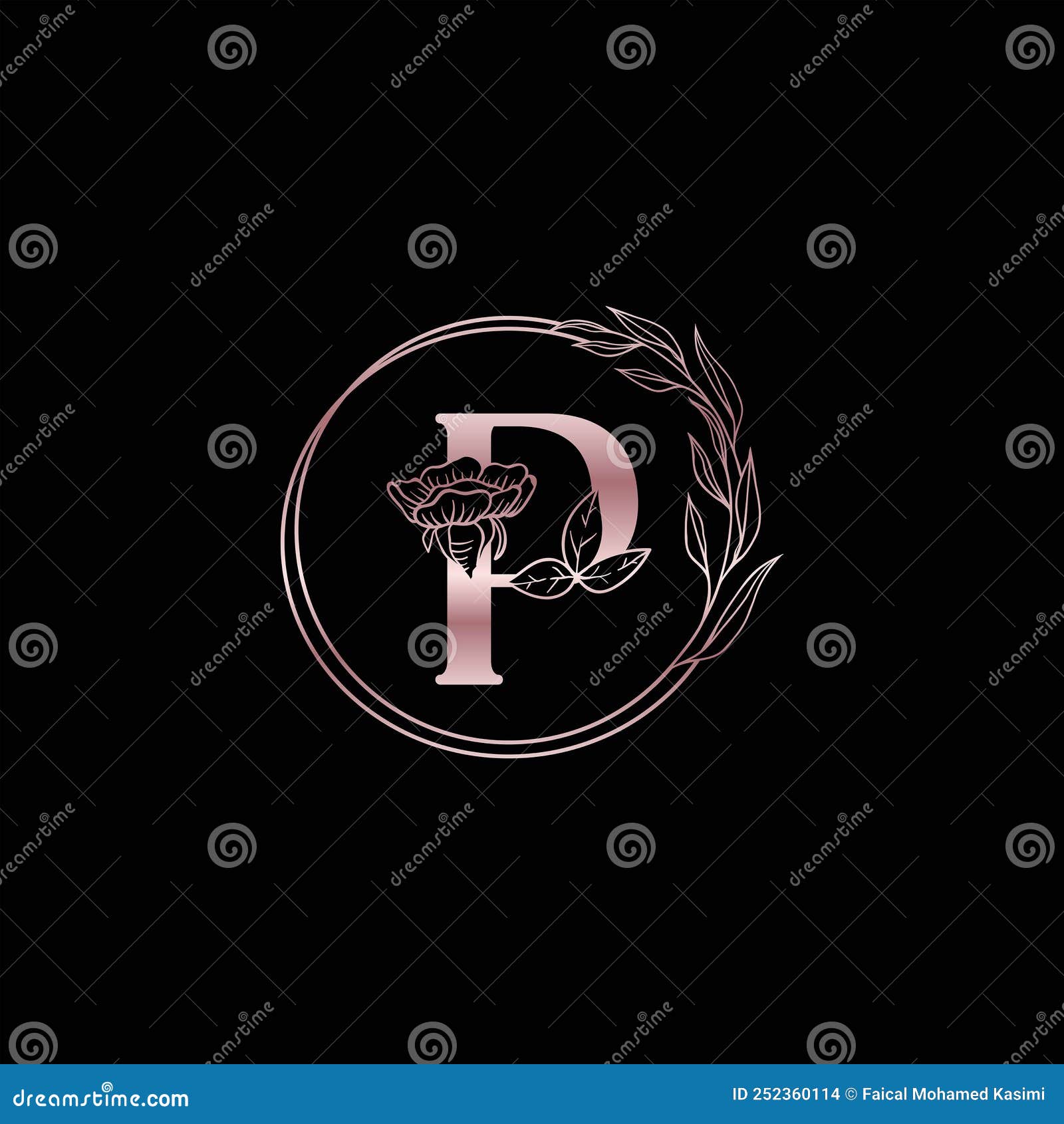 Decorative Rose Gold Letter P Design Beauty and Fashion Logo Stock ...