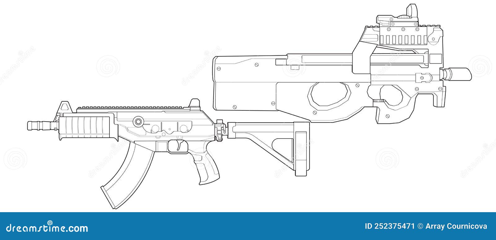 Set of Firearms Line Art Style, Shooting Gun, Weapon Illustration ...