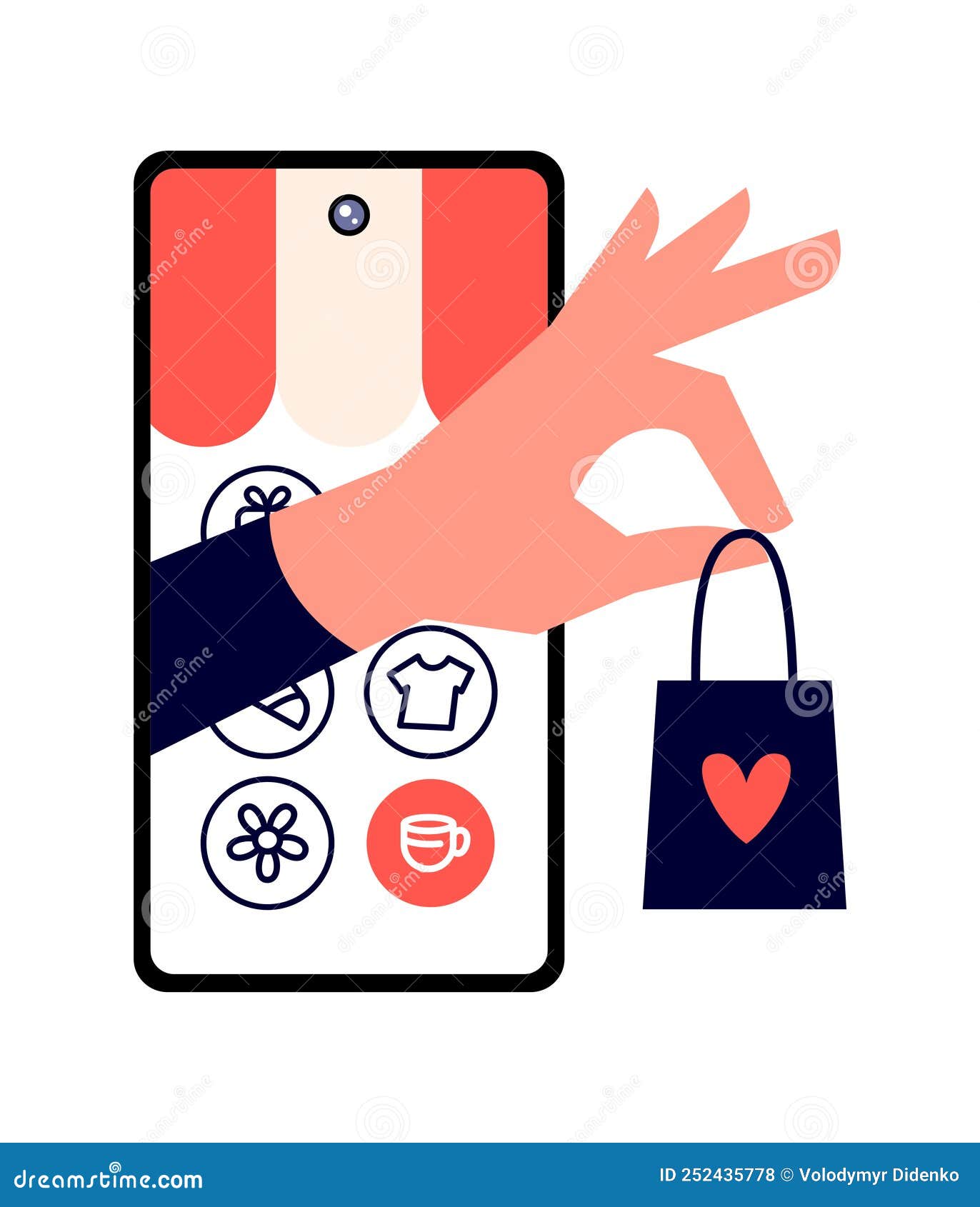 Phone Application Design for Online Shopping. Flat Vector Illustration ...