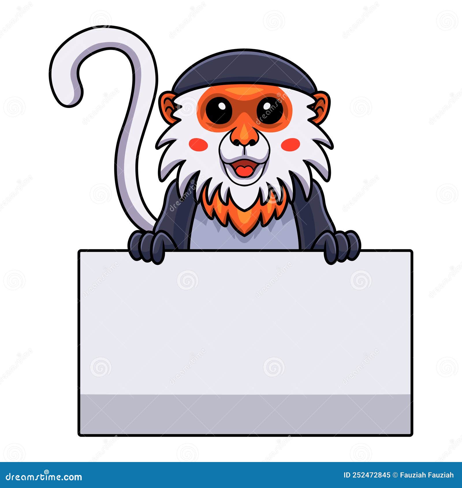 Cute Red Shanked Douc Monkey Cartoon Holding Blank Sign Stock Vector ...