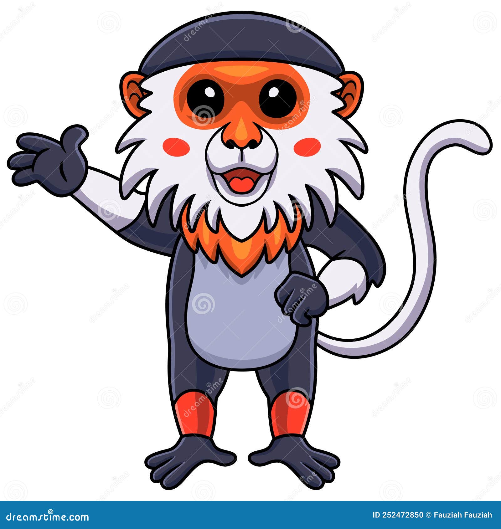 Cute Red Shanked Douc Monkey Cartoon Waving Hand Stock Vector ...