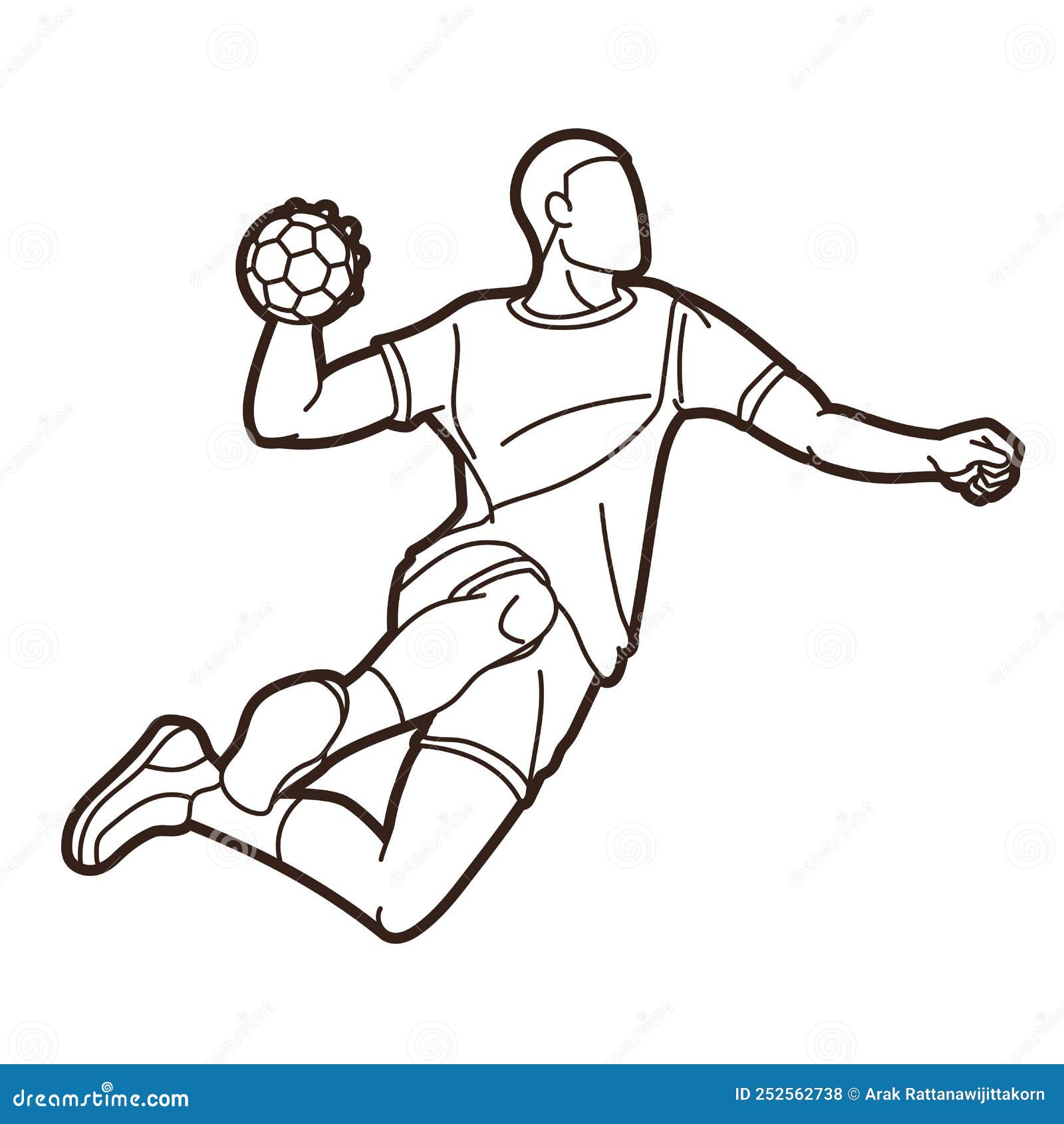Outline Handball Sport Male Player Action Cartoon Graphic Vector Stock ...
