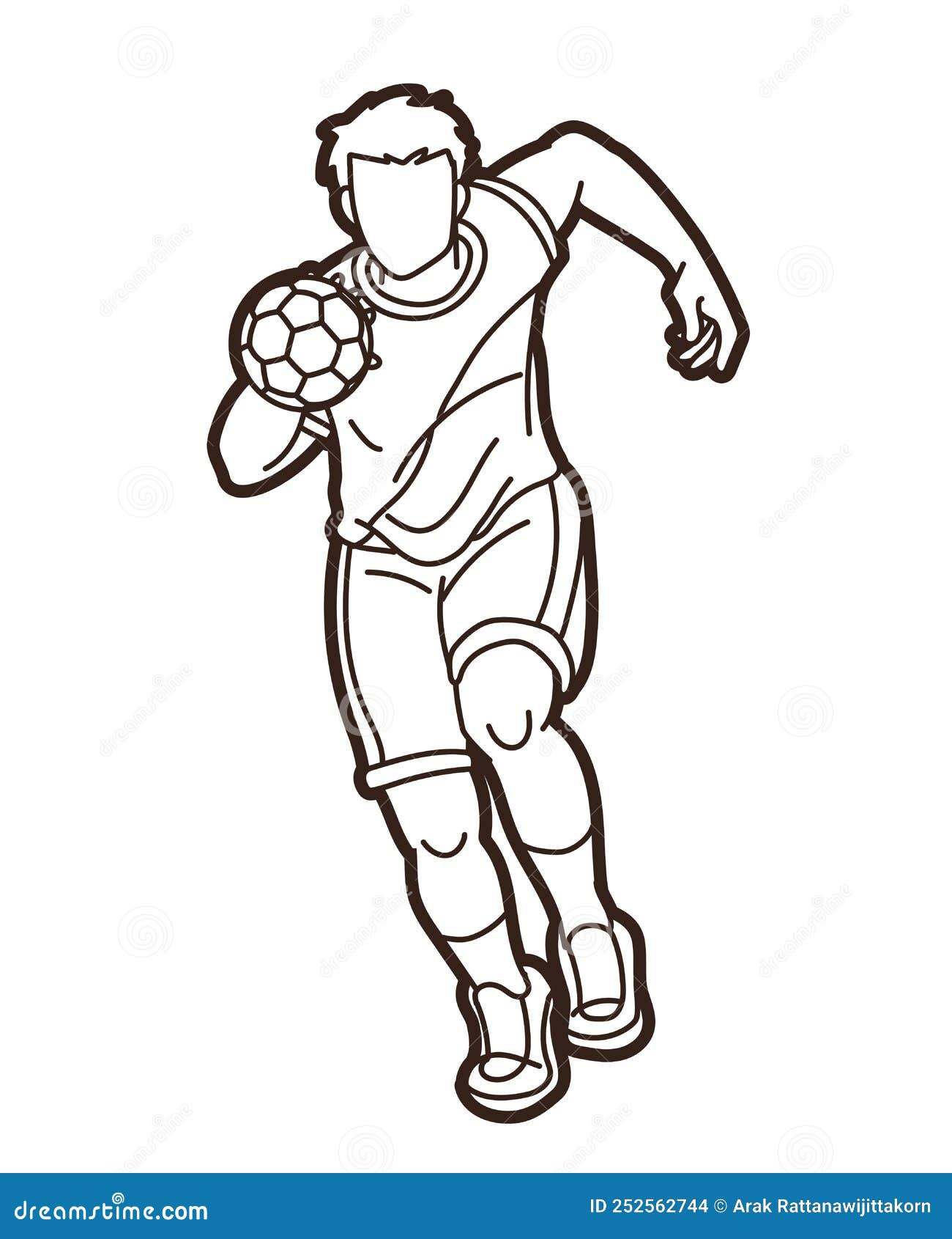 Outline Handball Sport Male Player Action Cartoon Graphic Vector Stock ...