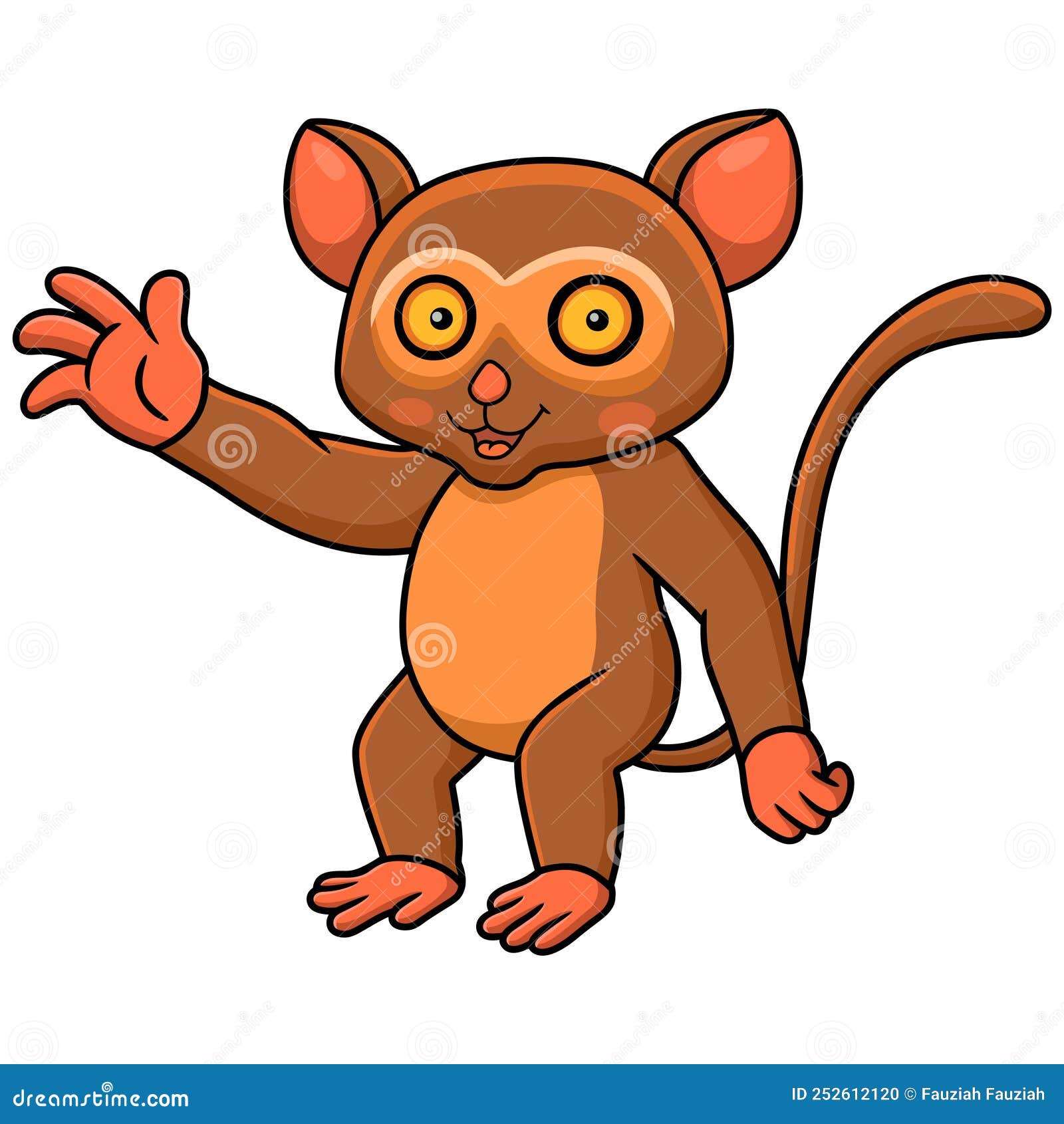 Cute Little Tarsier Cartoon Waving Hand Stock Vector - Illustration of ...