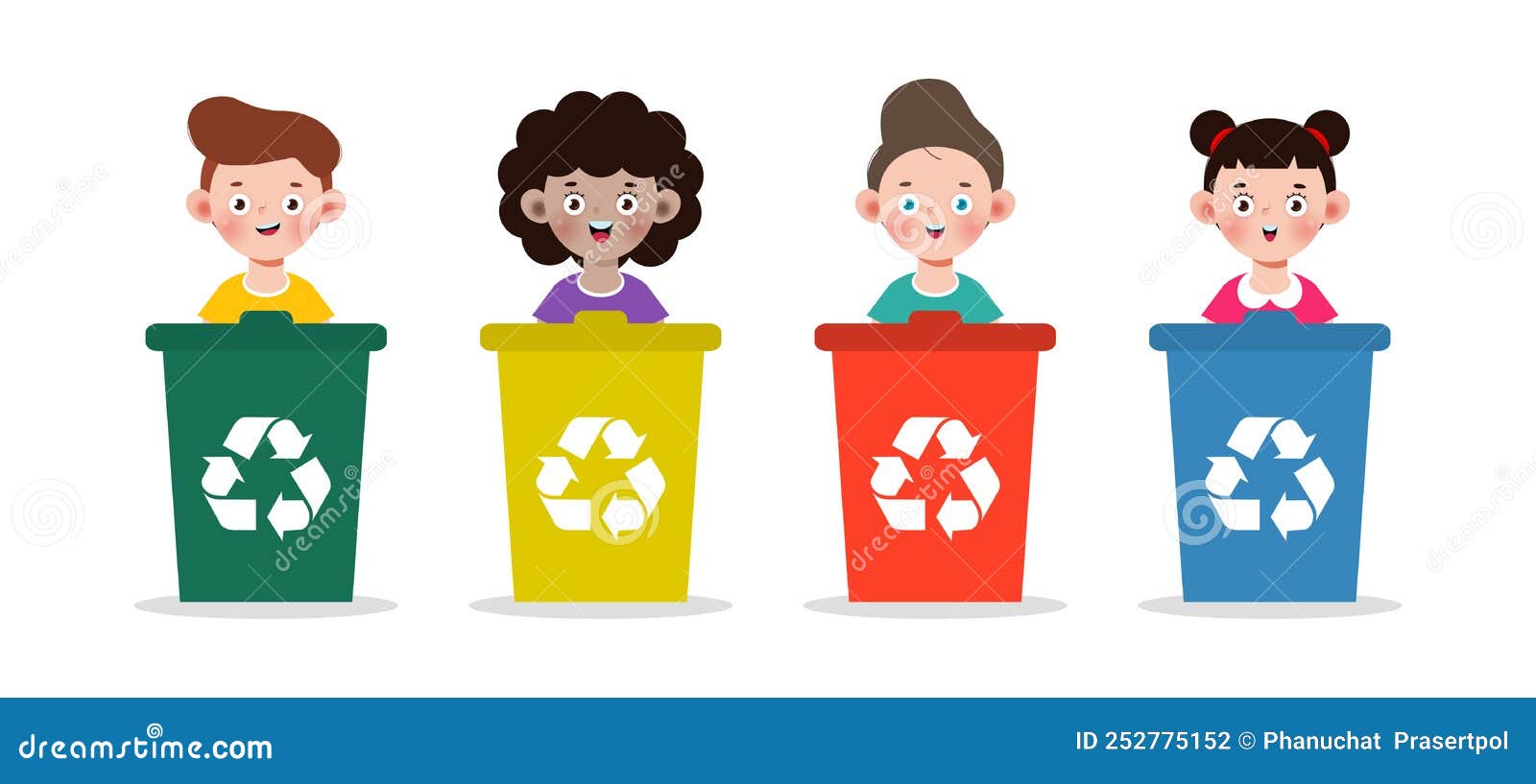 Set Of Kids Collect Rubbish For Recycling, Children Segregating Trash ...