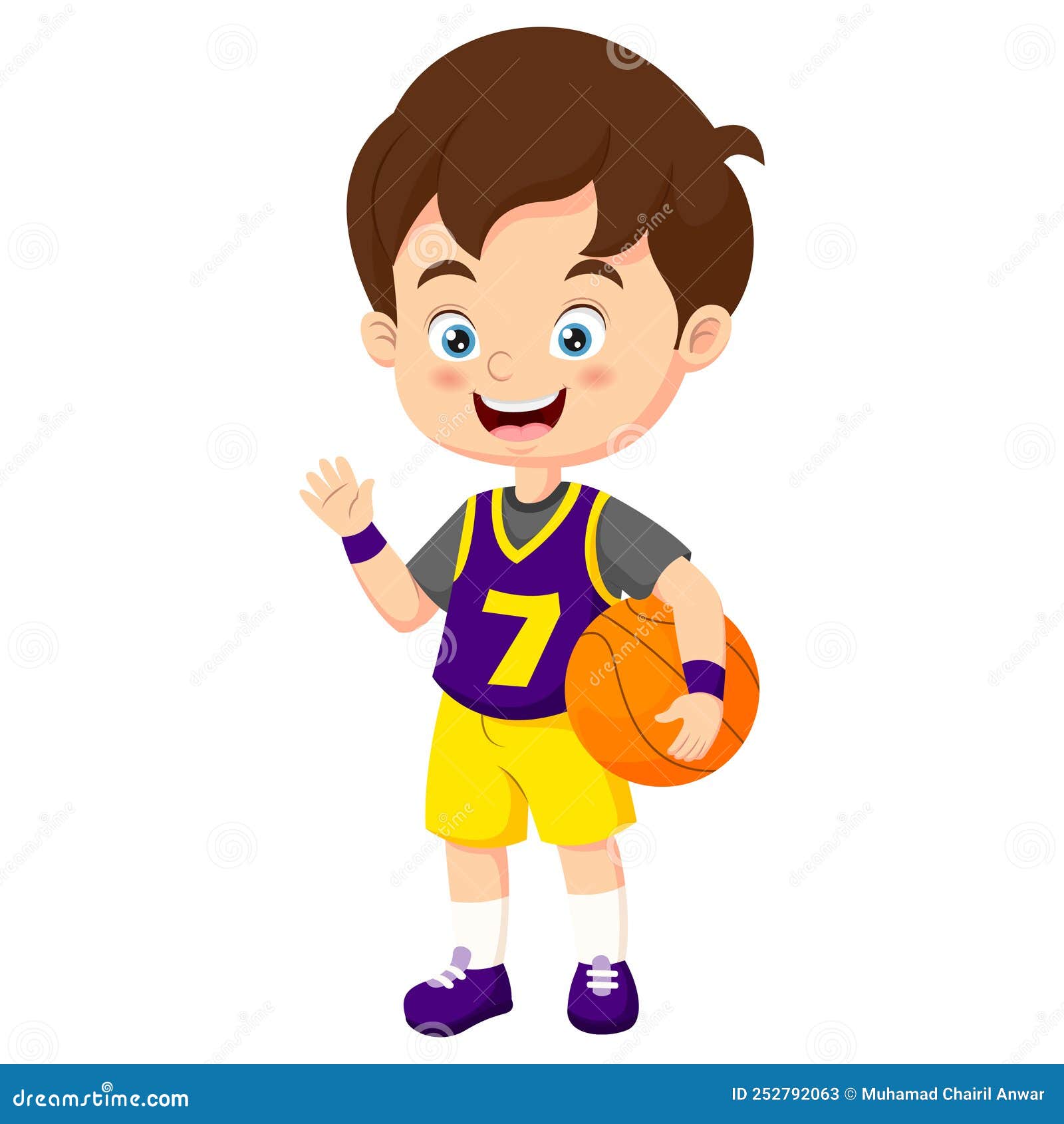 Cute Boy Basketball Player Waving Hand Stock Vector - Illustration of ...