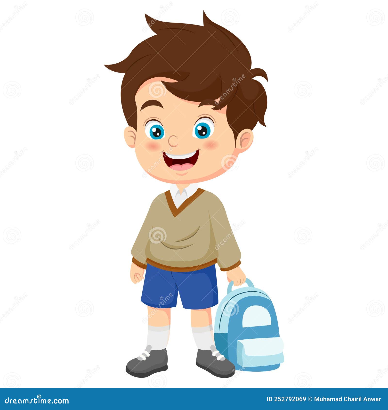 Cartoon Little School Boy Holding a Bag Stock Vector - Illustration of ...