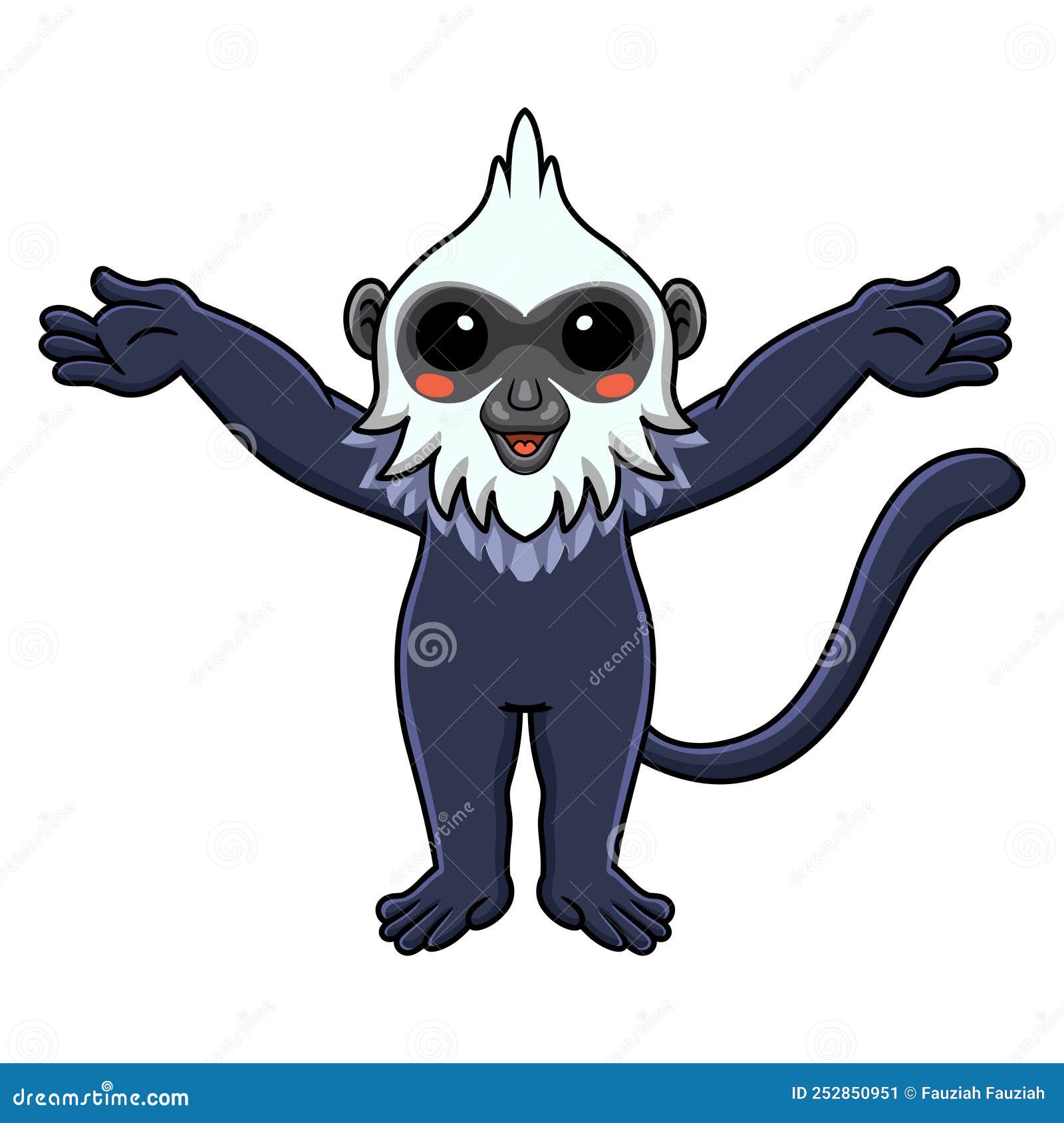 Cute White Headed Langur Cartoon Raising Hands Stock Vector ...