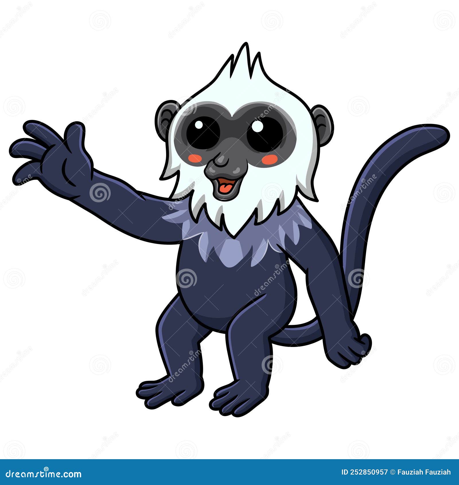 Cute White Headed Langur Cartoon Waving Hand Stock Vector ...
