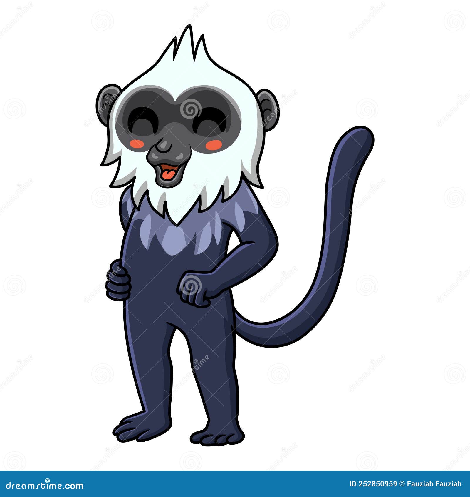 Cute White Headed Langur Cartoon Standing Stock Vector - Illustration ...