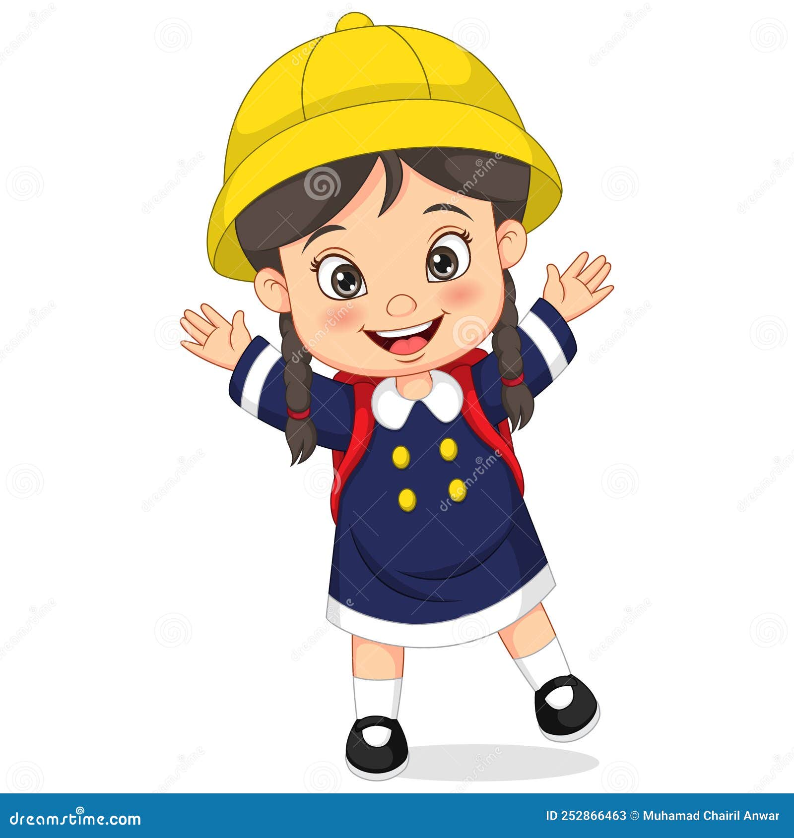 Cute Elementary Age Girl Comic Character Coloring Page Cartoon Vector ...
