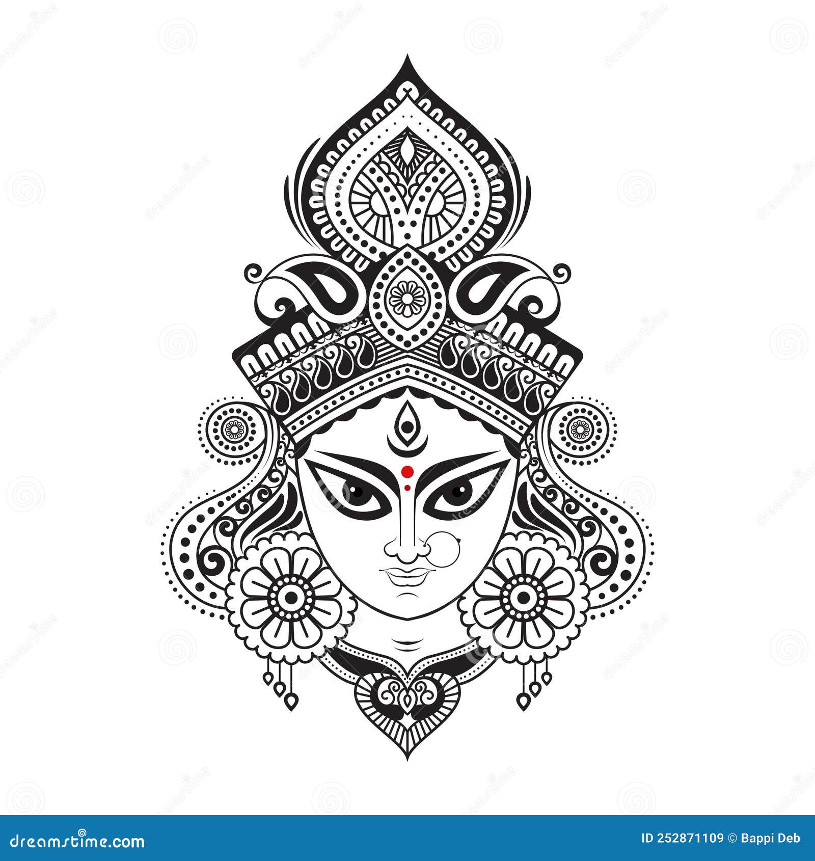 Hindu Gojddess Durga Face Illustration Vector Design Stock Vector ...