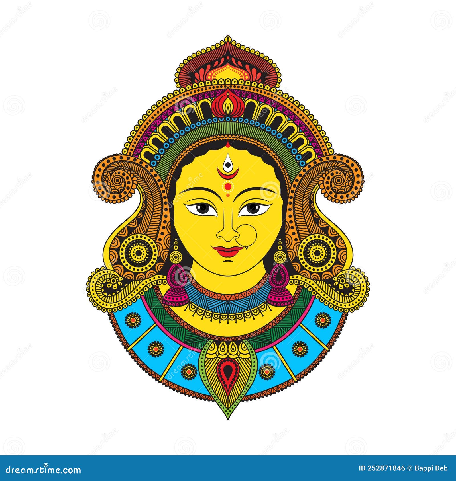 Hindu God Durga Devi Illustration Religious Art Royalty-Free Cartoon ...