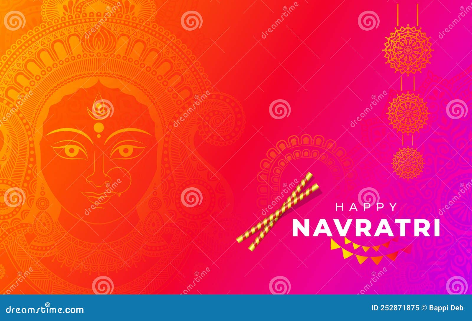 Happy Navratri Celebration Greeting Card With Sticker Style Goddess ...