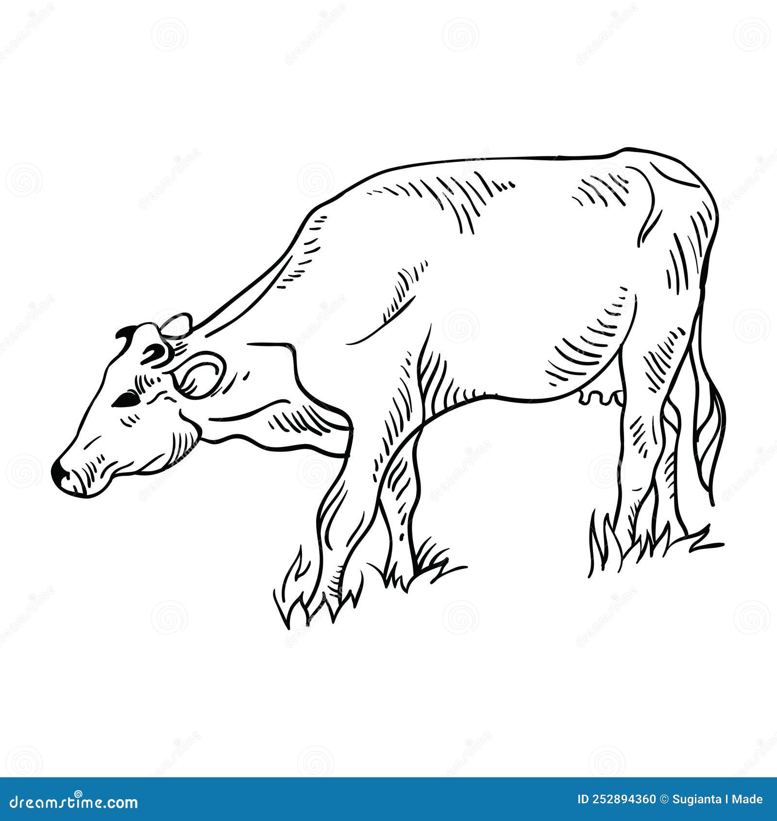 Hand Drawing Style of Cow Line Art Icon Vector Stock Vector ...