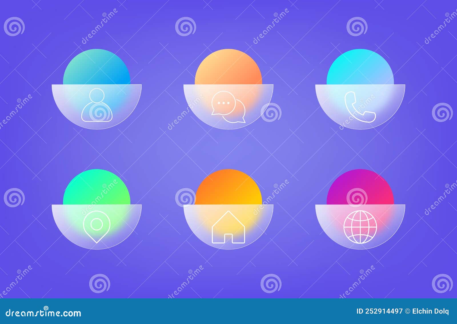 Set of Glassmorphism Contact Icon Elements Stock Vector - Illustration ...