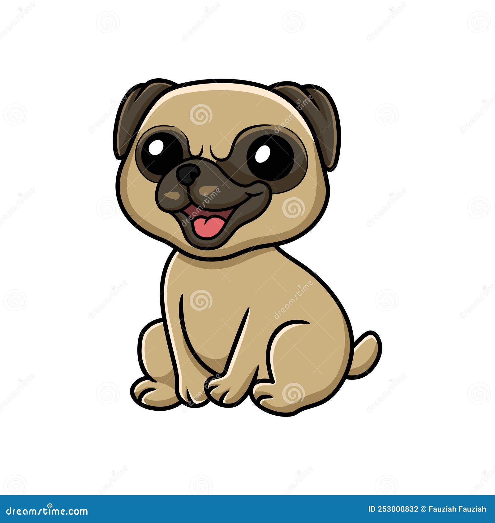 Cute Little Pug Dog Cartoon Sitting Stock Vector - Illustration of ...