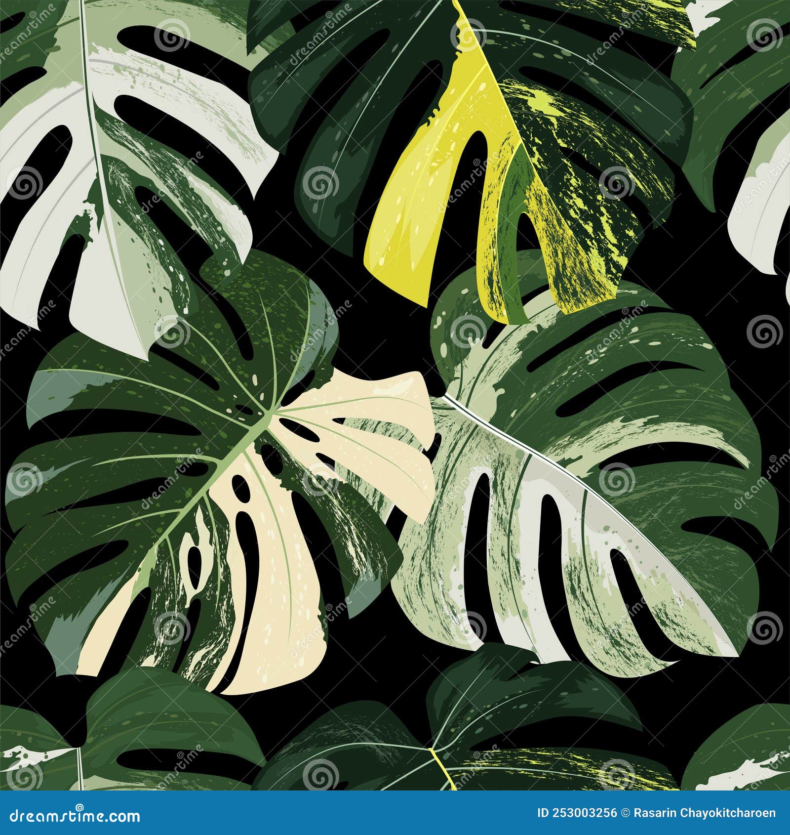 Hand Drawn Spotted Montera Leaves for Background. Stock Vector ...