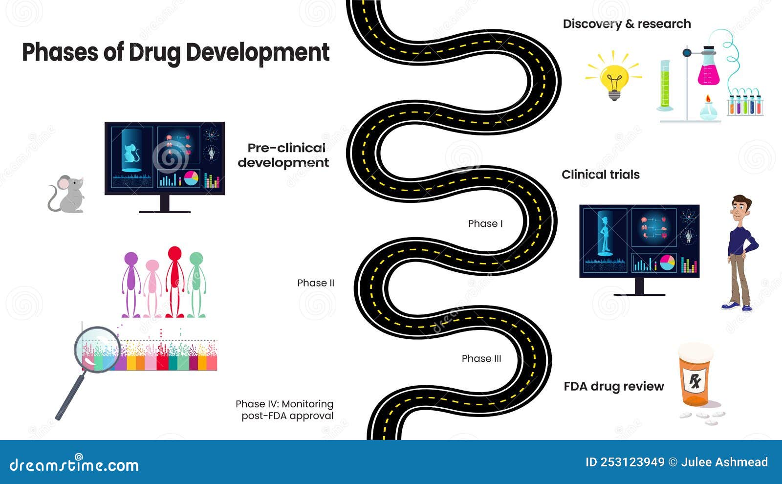 Phases of Drug and Treatment Development Stock Vector - Illustration of ...