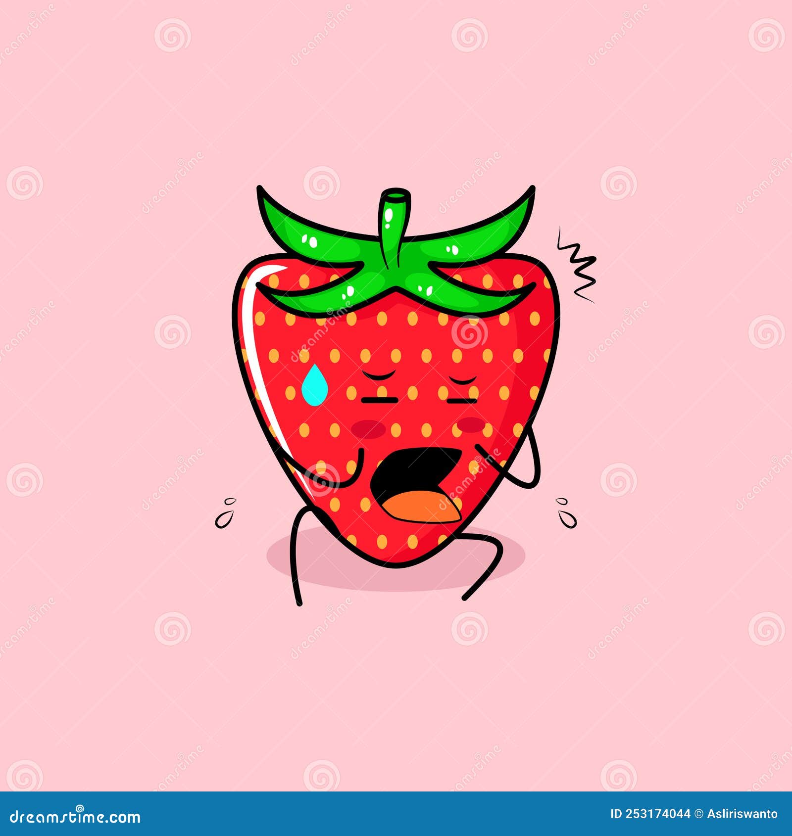 Cute Strawberry Character with Afraid Expression and Sit Down Stock ...