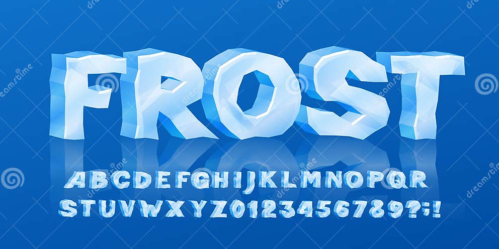 Frost Alphabet Font. 3D Cartoon Ice Letters, Numbers and Symbols Stock ...