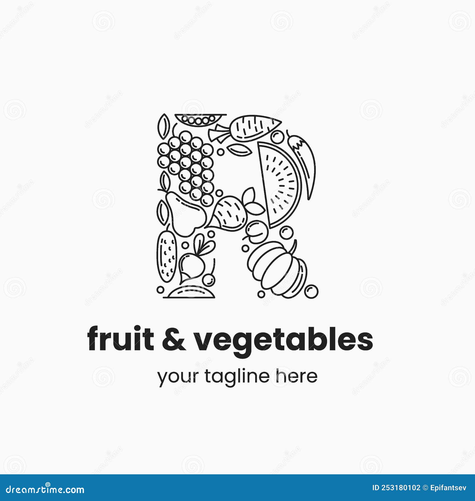 Letter R Made of Fruit and Vegetables. Stock Vector - Illustration of ...