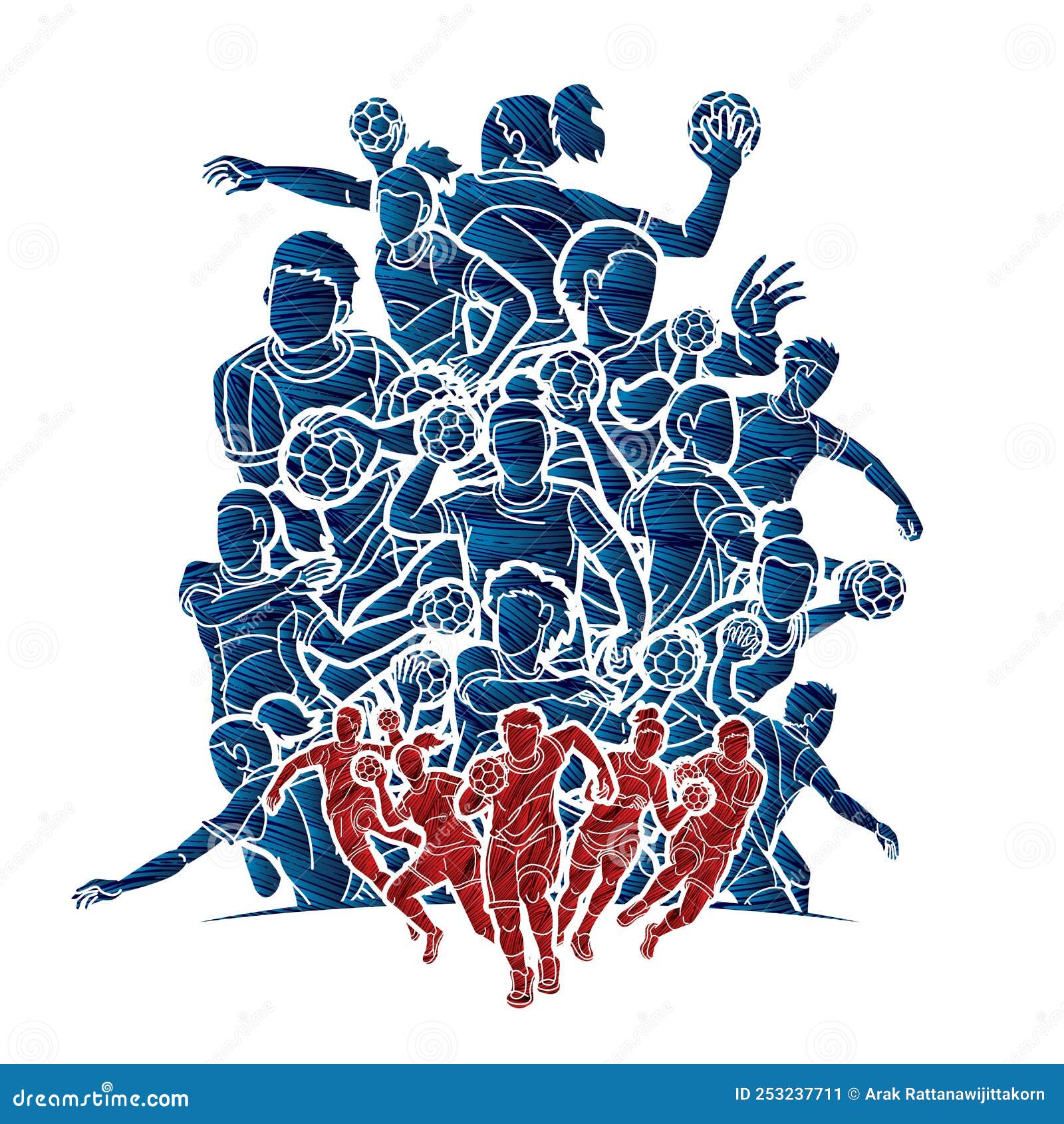 Group of Handball Players Male and Female Action Together Cartoon Sport ...