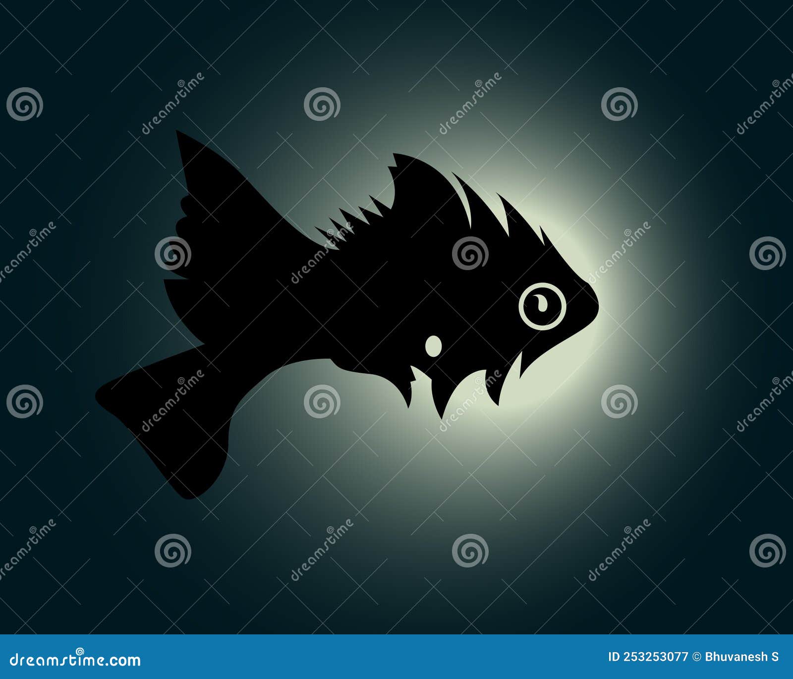 Scary Sea Fish Like Monster Swims In Blue Water, Underwater Scene ...