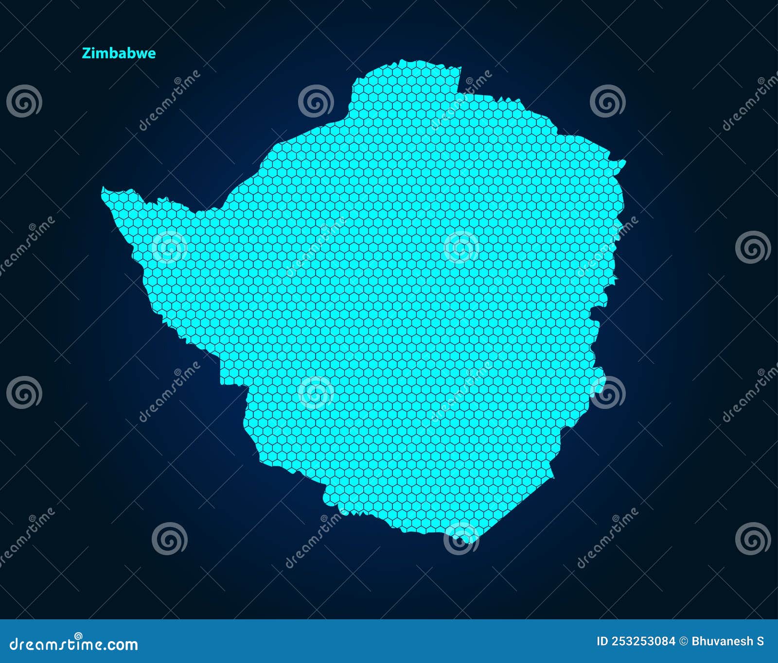 Honey Comb or Hexagon Textured Map of Zimbabwe Country Isolated on Dark ...