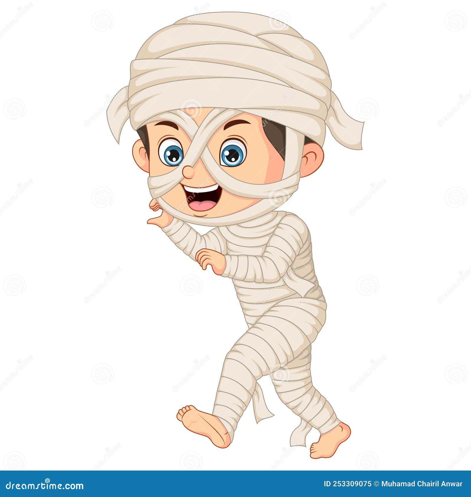 Cartoon Funny Boy Wearing in Mummy Costume Stock Vector - Illustration ...