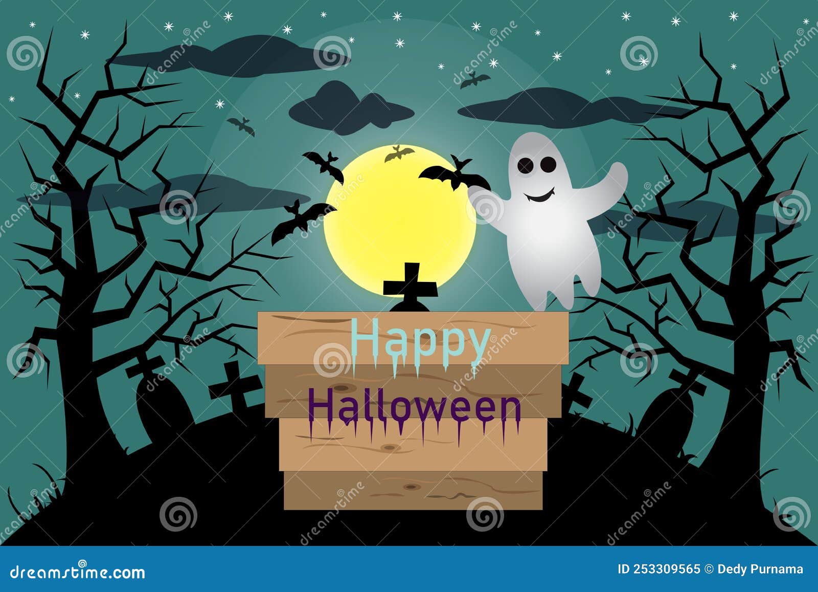 Celebrate Halloween with Full Moon and Dry Tree Stock Vector ...
