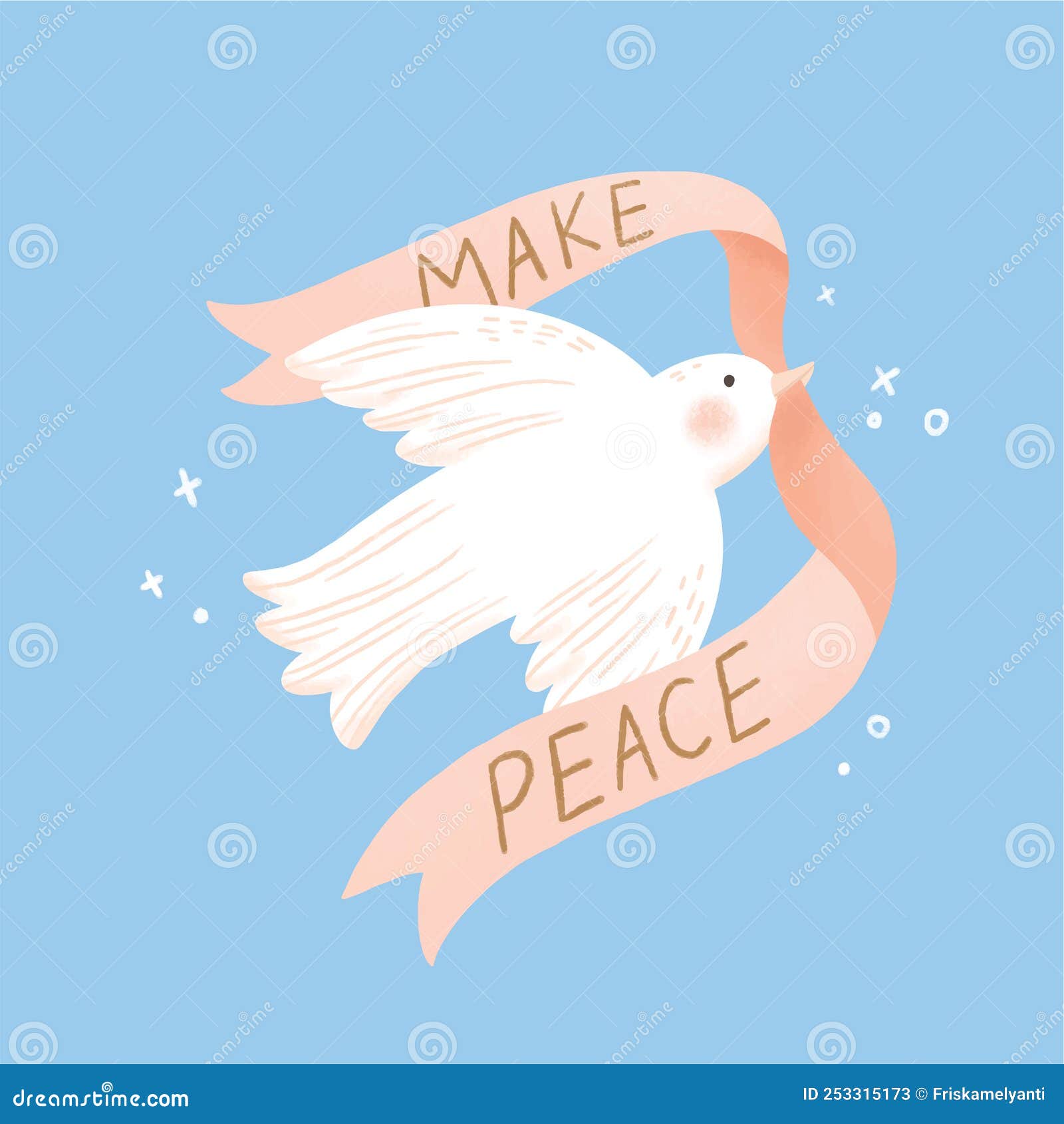 White Dove Biting Make Peace Ribbon Doodle Vector Illustration Stock ...