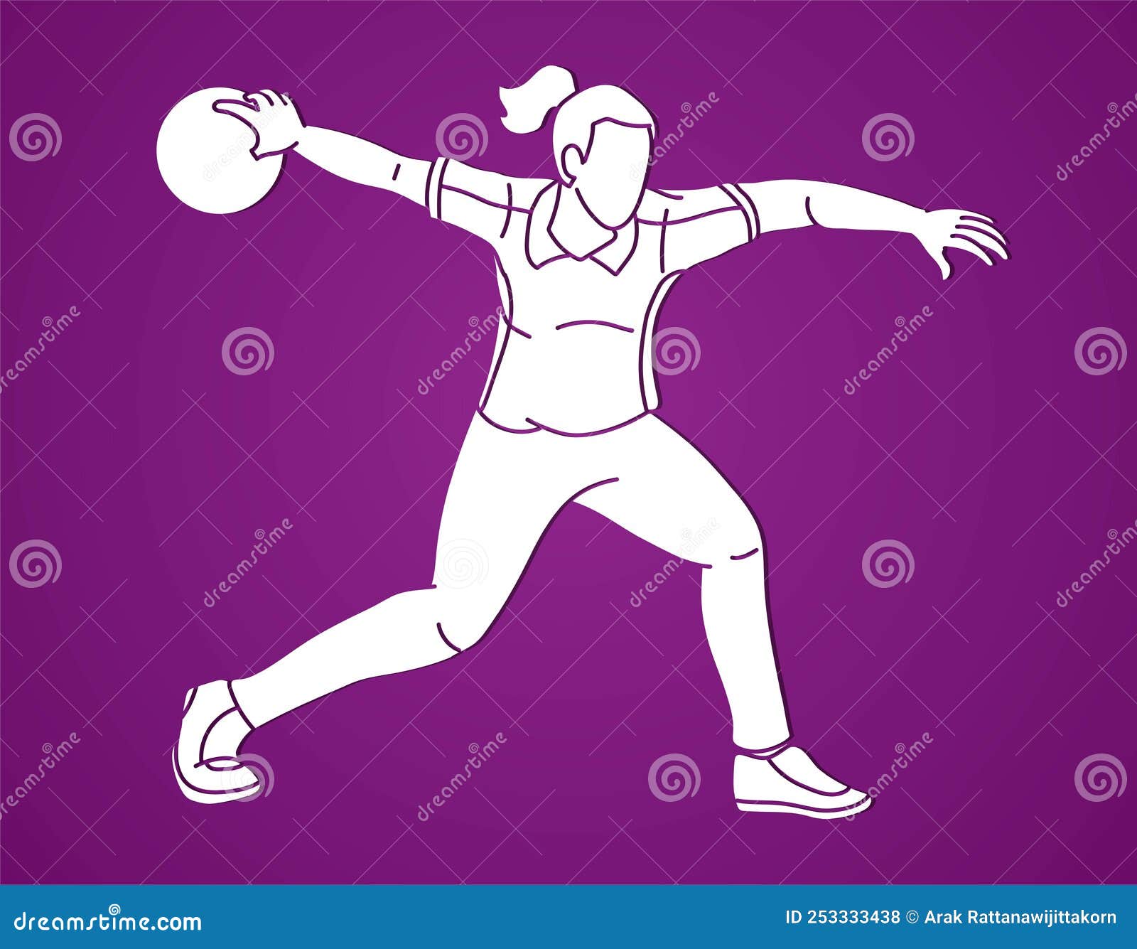 Bowling Sport Female Player Action Cartoon Graphic Vector Stock Vector ...