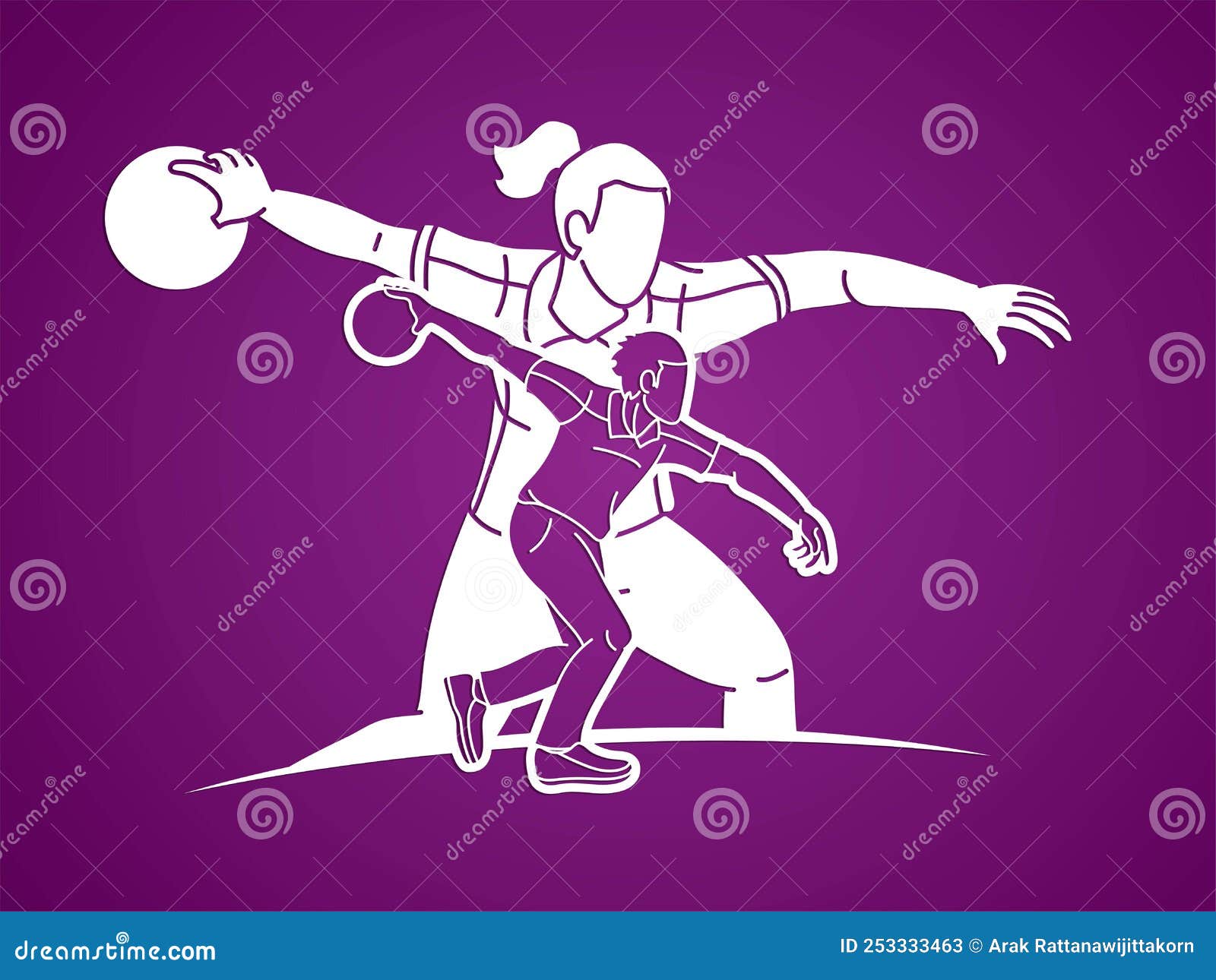 Bowling Sport Players Man and Woman Action Cartoon Graphic Vector Stock ...