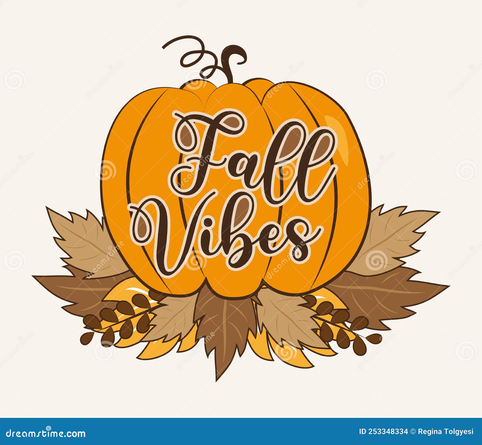 Fall Vibes - Autumnal Decoration, Pumpkin and Leaves Stock Vector ...