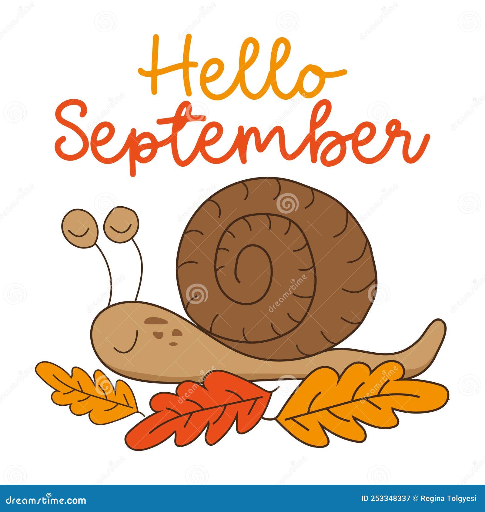 Hello September - Autumnal Greeting with Cute Hand Drawn Snail and ...