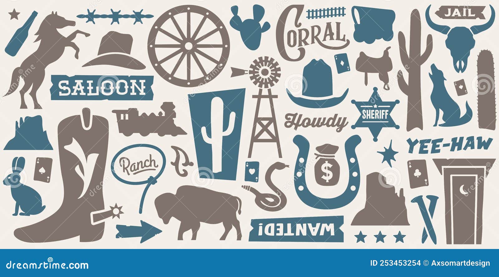 Western Icons Set | Cowboy Art Collection | Vector Wild West Resources ...