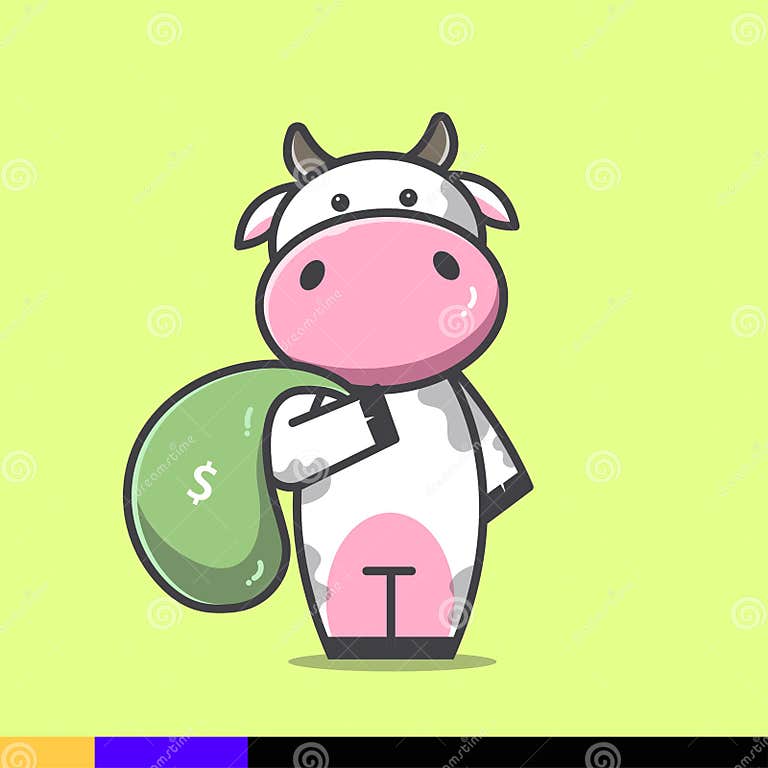 Cute Cow Illustration Carrying Money in a Sack Stock Vector ...