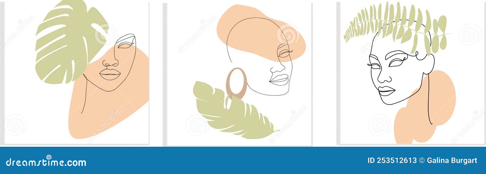 PrintSet of Three Line Art Pictures. Line Art Triptych, Women Faces ...