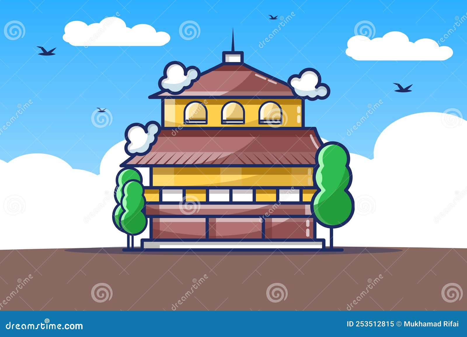 Kinkakuji Temple In Kyoto Cartoon Vector | CartoonDealer.com #74987877