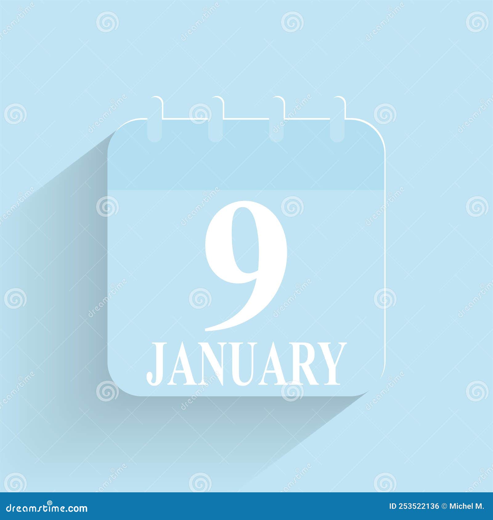 January 9 daily Calendar Icon Date and Time Day Month Holiday Flat ...