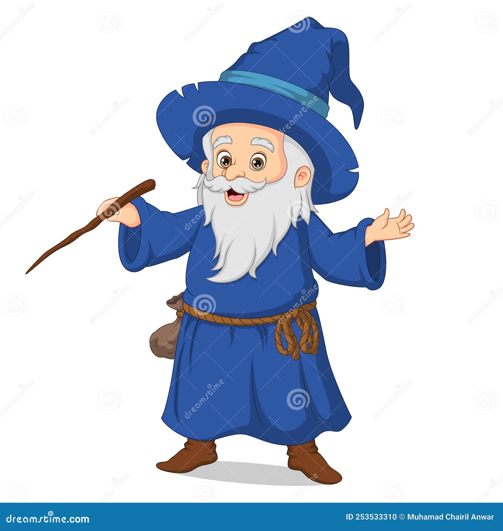 Cute Old Wizard Cartoon with Magic Wand Stock Vector - Illustration of ...