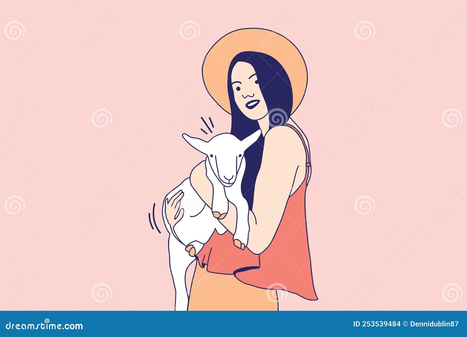 Illustrations of Beautiful Female Farmer Holdng a Baby Goat Stock ...