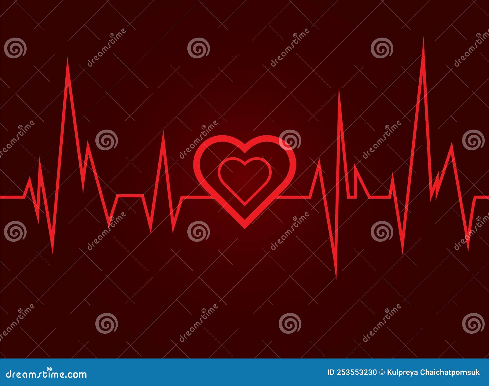 A Red ECG Line Shows Up and Down with a Red Heart in the Center of the ...
